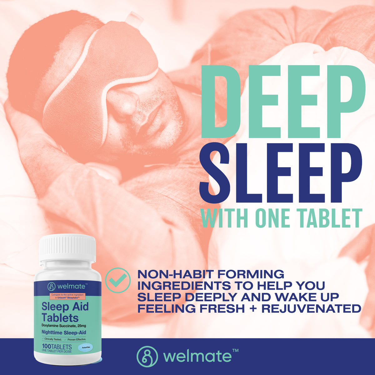 WELMATE Sleep Aid - Doxylamine Succinate 25mg, 100 Tablets (Generic Un ...