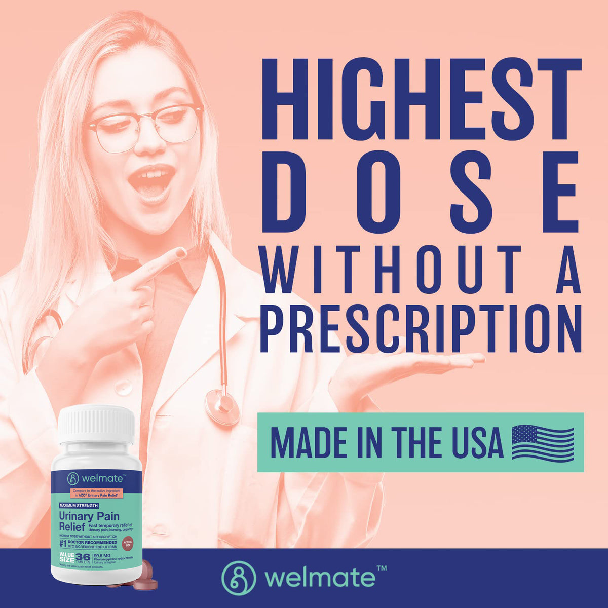 Welmate UTI Relief | Phenazopyridine Hydrochloride 99.5mg | 36 Count E ...