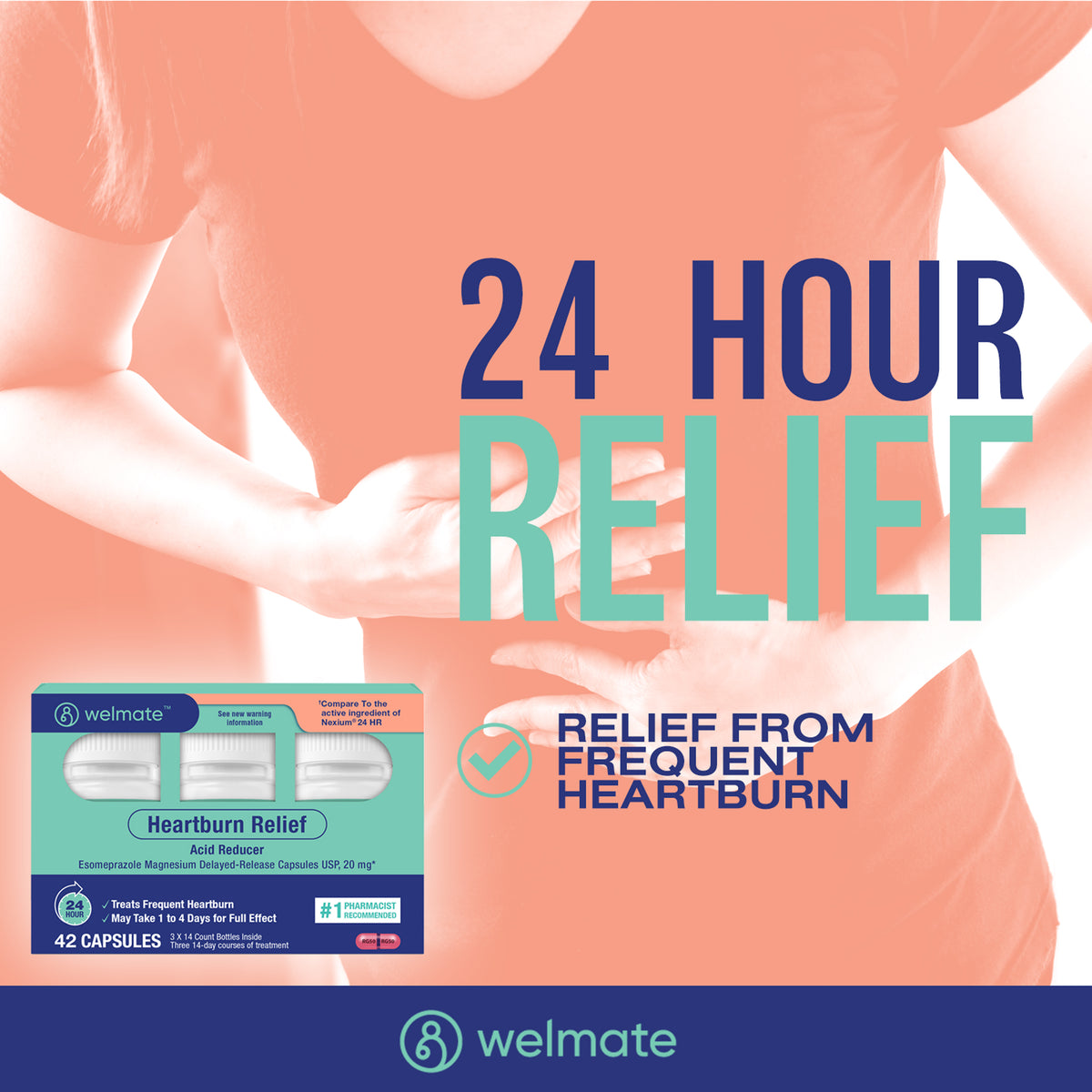 WELMATE Acid Reducer - Esomeprazole 20mg, 42 Capsules (Generic Nexium ...