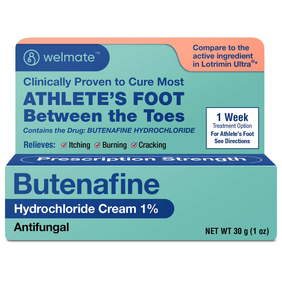 WELMATE Antifungal - 1% Butenafine Cream, 1oz (Generic Lotrimin ...
