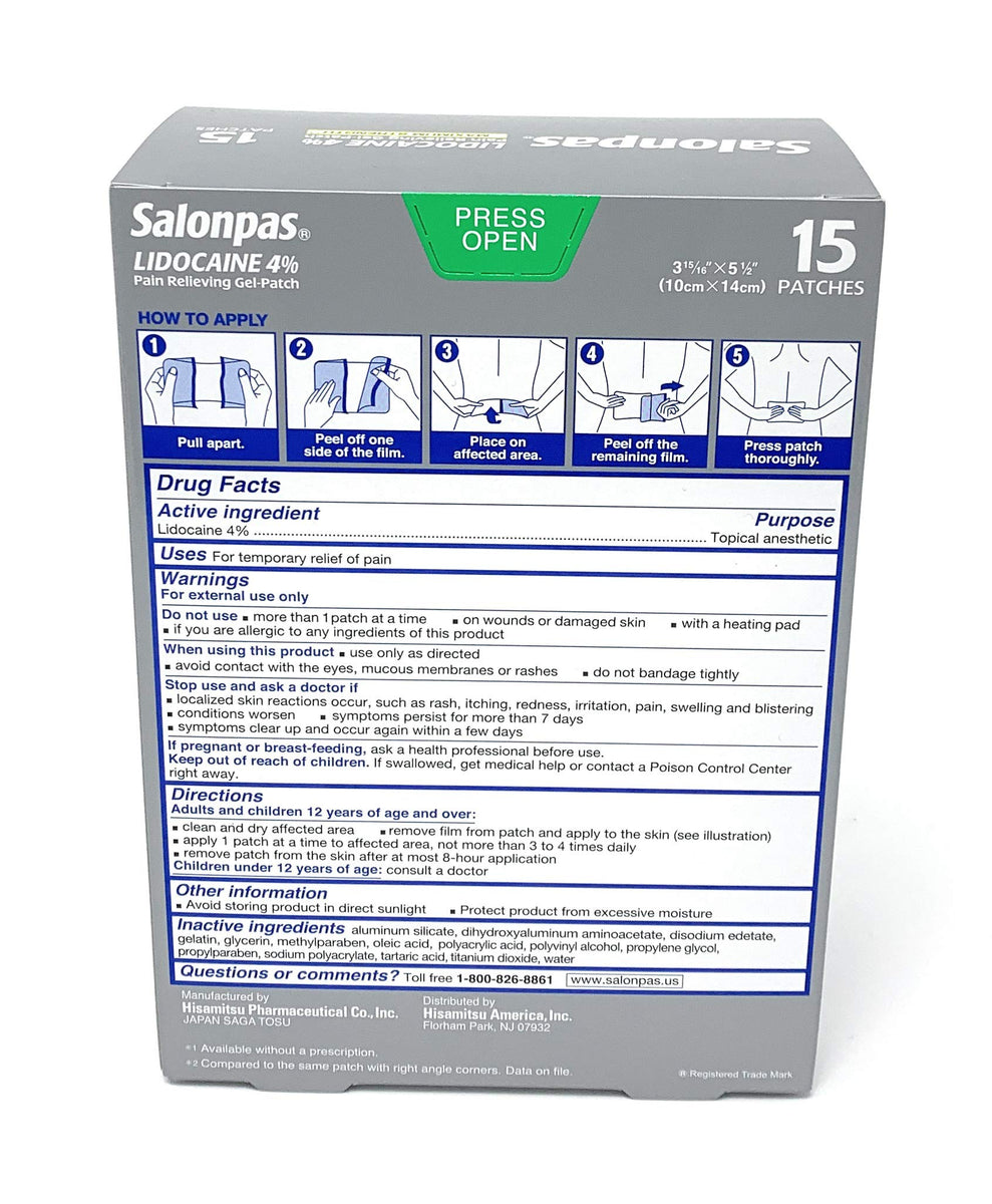 Salonpas Pain Relieving Maximum Strength | Lidocaine 4% | 15 ct (1 pk ...