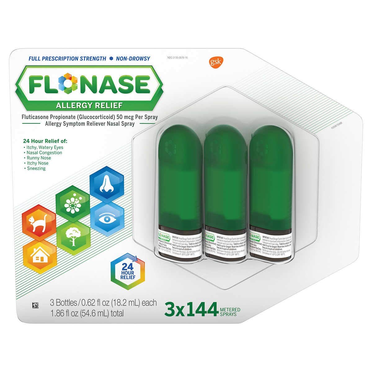 FLONASE Allergy Relief - Fluticasone 50mcg, 18.2 mL Nasal Spray (Pack ...