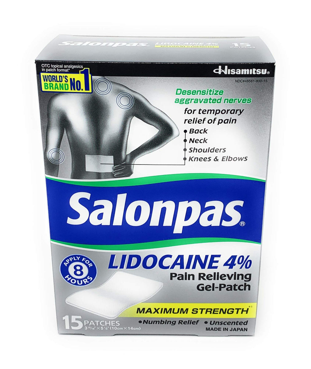 Salonpas Pain Relieving Maximum Strength | Lidocaine 4% | 15 ct (1 pk ...