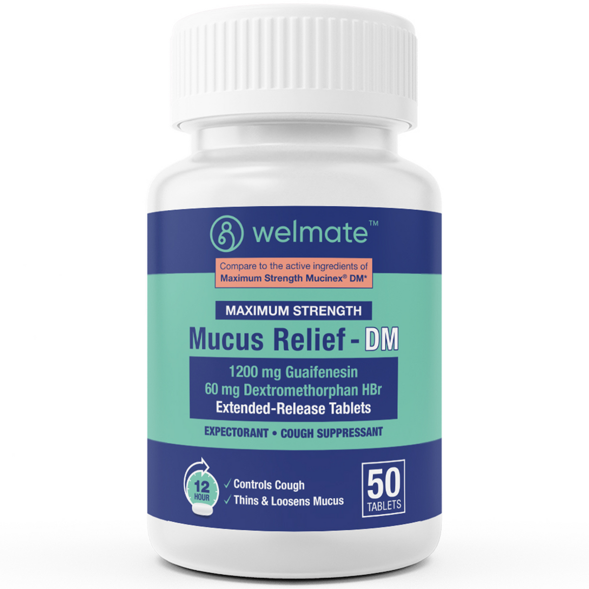 WELMATE Cough & Cold - Maximum Strength Mucus DM, 50 Tablets (Generic ...